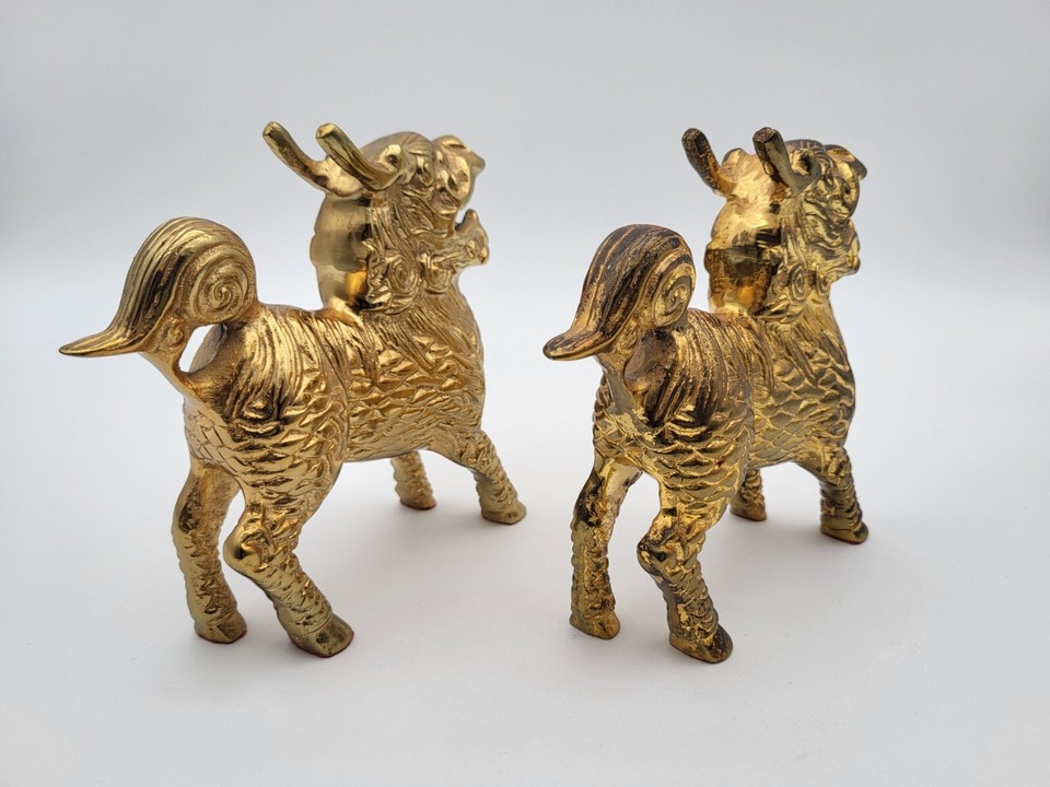 Vintage Chinese Brass Qilin Kirin Dragon Lion Mythical Beast Statues ...