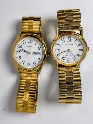 2x Men's Gold-Tone Quartz Vintage Watches, Flexi Bracelet (Sekonda ...