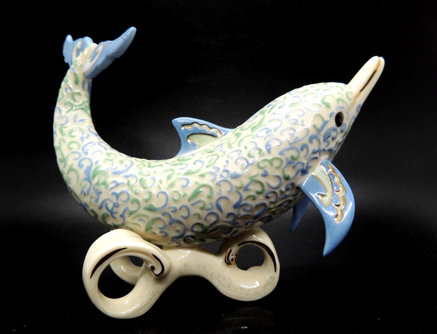 Lenox Deep Sea Dancer Dolphin Sculpture Blue Green Gold Accents Rare ...