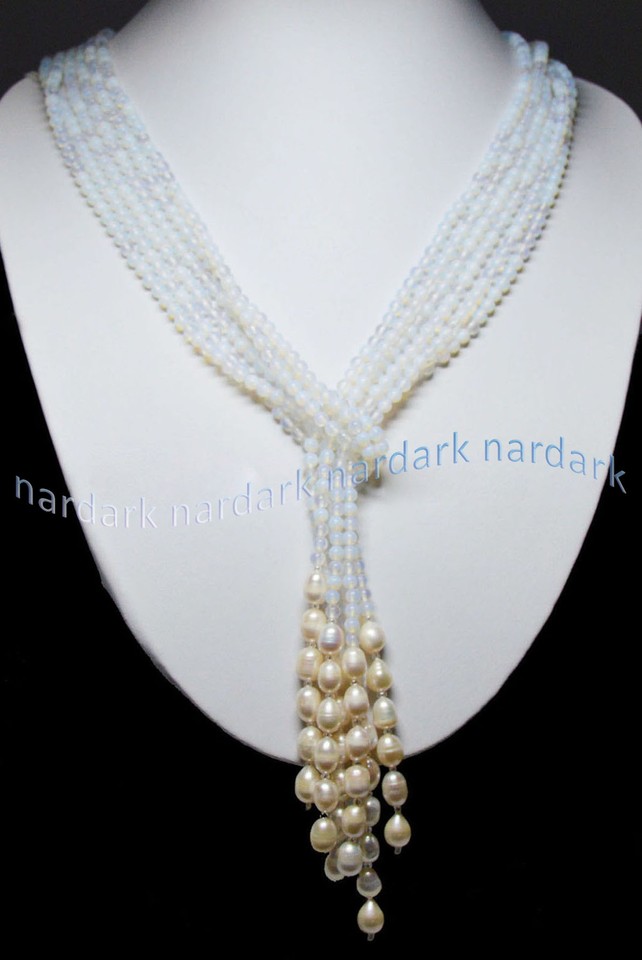 3 Strands Natural 4mm Gemstone Round Beads 7-8mm White Pearl Scarf ...
