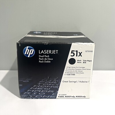 HP 51X Q7551XD Black Genuine Toner Dual Pack LaserJet P3005, M3027 mfp ...