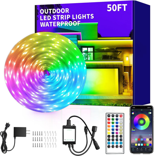 50Ft Outdoor Waterproof LED Strip Lights,Music Sync RGB IP68 Led Lights ...