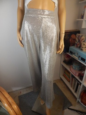 Zara silver sequin gauchos, sparkle, medium. Waist 30, side zipper | eBay