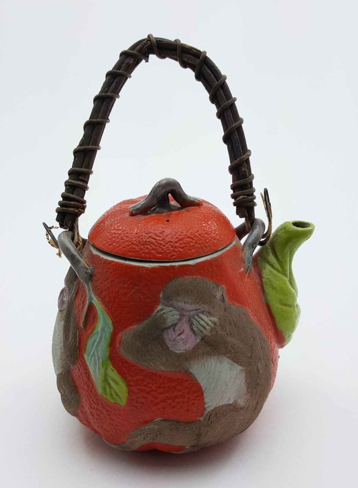 ANTIQUE JAPANESE BANKO WARE POTTERY TEA POT PUMPKIN SHAPE W/ EMBOSSED ...