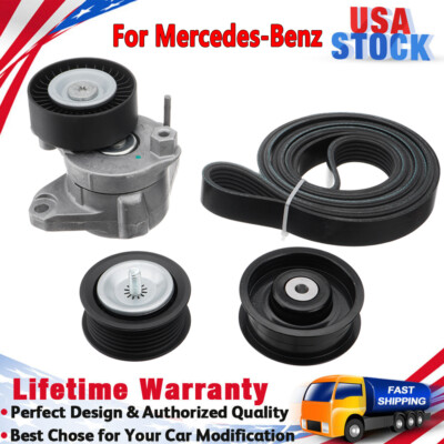 Fit For Mercedes-Benz Engine Belt Tensioner + Idler Pulley Serpentine ...