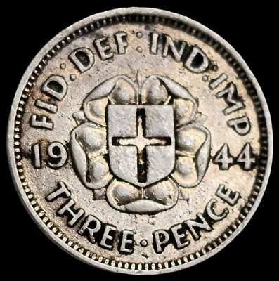 1944 Great Britain 3 Pence Silver Coin George VI UK Colonial Use WWII ...