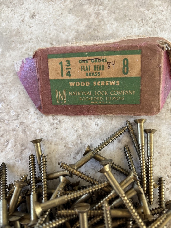 84 National Lock Company 8 X 1-3/4" Flat Head Brass Slot Wood Screws ...
