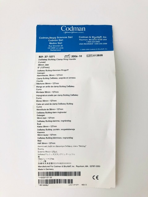 Codman 37-1071 Classic DeBakey Bulldog Clamp for sale online | eBay