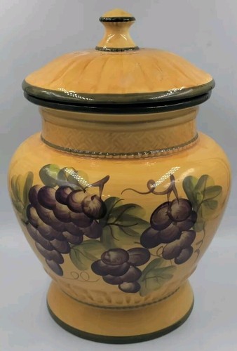 Casa Vero by ACK USA Grape Pattern Canister 10-1/4" Hand Painted Gold ...
