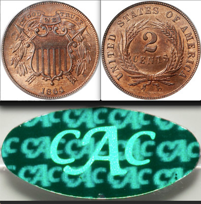 1864 NGC MS65RB CAC Small Motto Key Two Cent Piece Scarce 2C Small ...