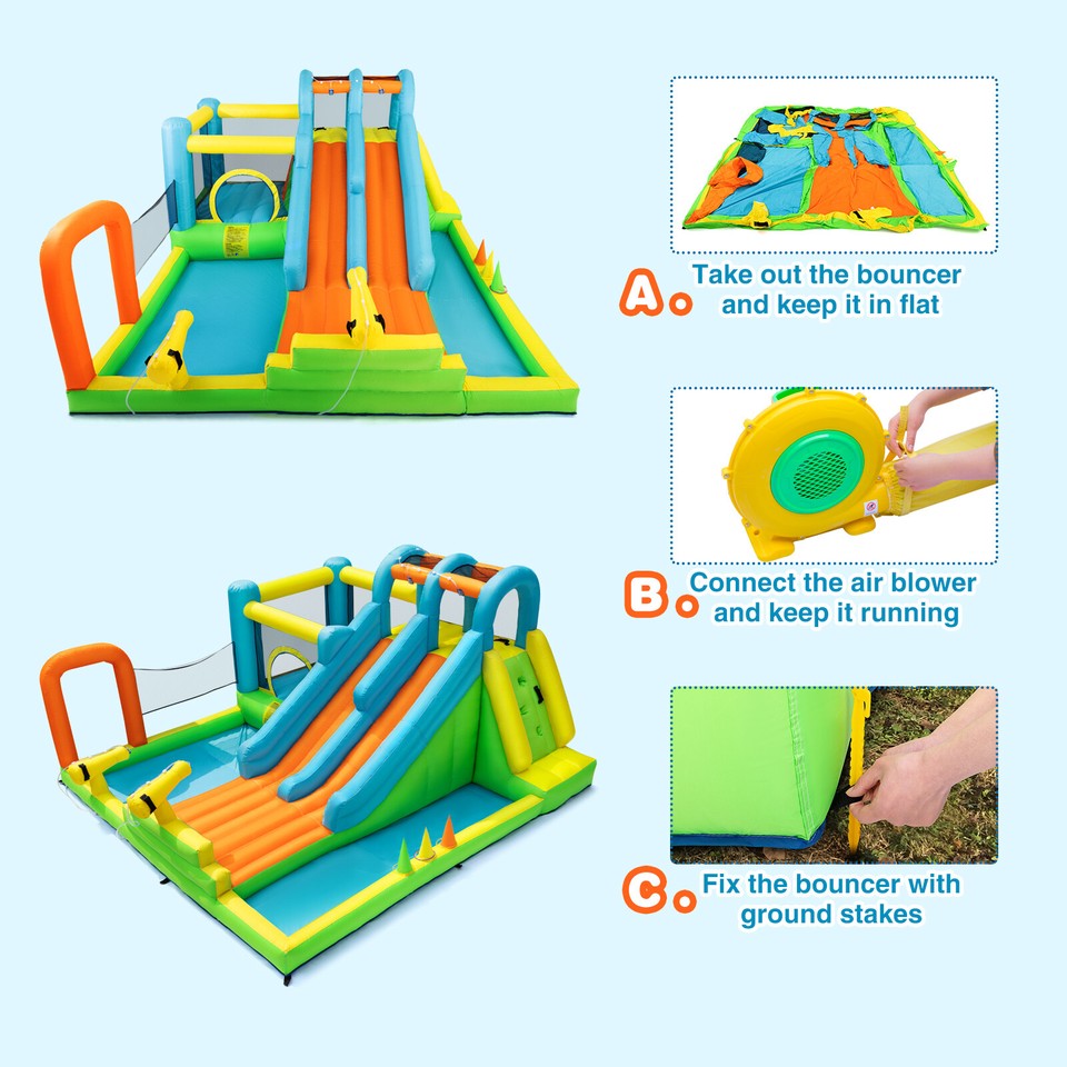 JOYLDIAS Inflatable Water Double Slide Bounce House Giant Splash Pool w ...