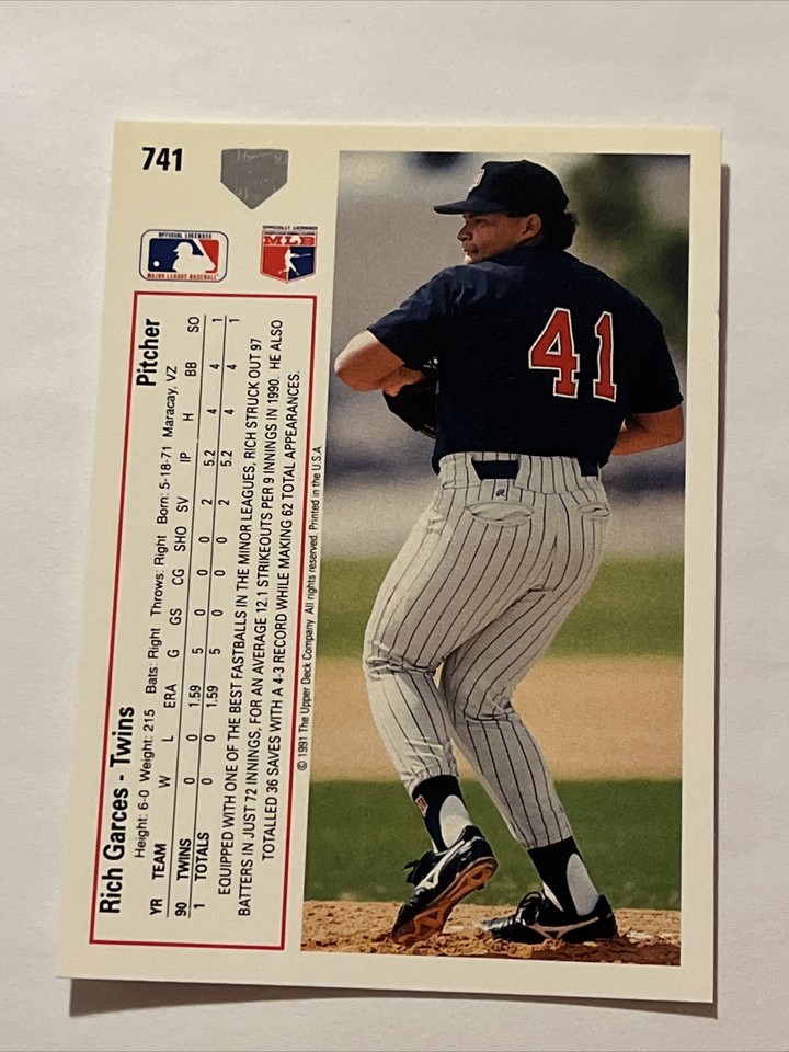 1991 Upper Deck Rich Garces Rookie Minnesota Twins #741 | eBay