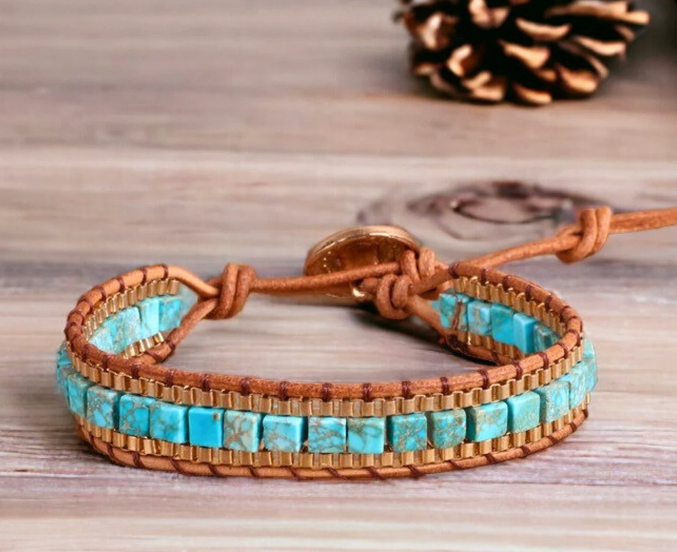 Natural Imperial Turquoise Stone Dainty Clear Quartz Minimalist Women ...