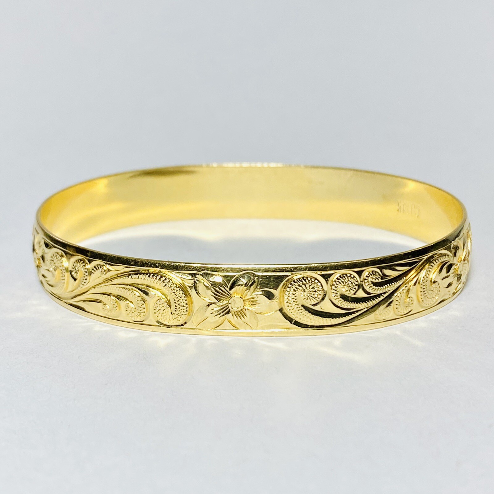 14K Yellow Gold Hawaiian Kuuipo (Sweetheart) Scroll 7.25" Bangle ...