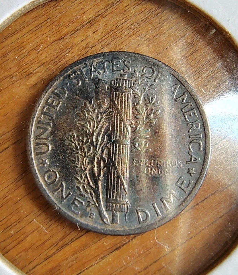 Uncirculated 1945 Micro S Mercury Silver Dime Obverse & Reverse Rainbow ...
