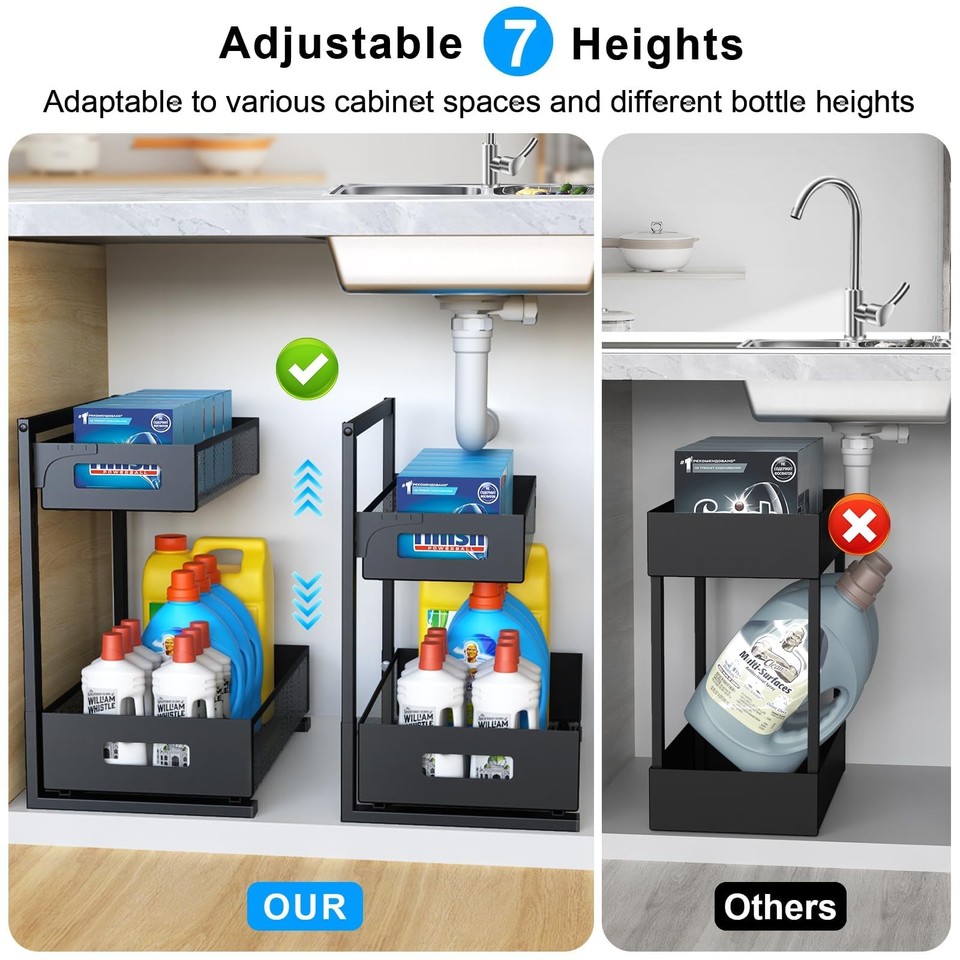 Under Sink Organizer Pull Out Cabinet Organizer Adjustable Height 2 ...