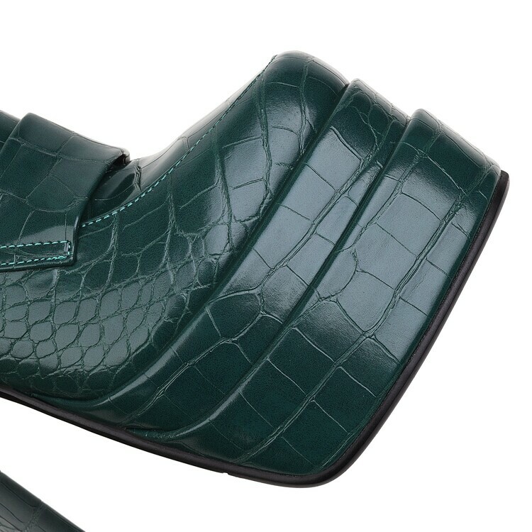 Women's Fashion Square Toe Embossed Platform Block Heel Sandal Shoes ...