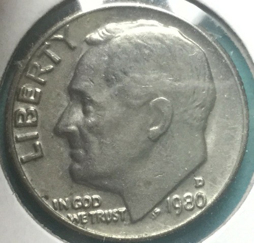 1980 D ROOSEVELT DIME WITH DOUBLING On DATE, In God We TRUST, LIBERTY ...