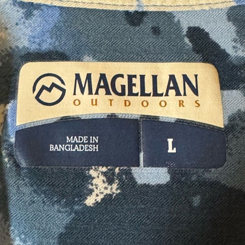 A-75 Men's Magellan Outdoors Blue Tropical Floral Button Down Shirt ...