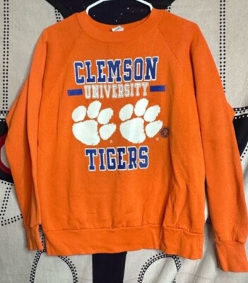 Vintage 80s Clemson Tigers Crewneck Sweatshirt Medium Orange Knit Big ...