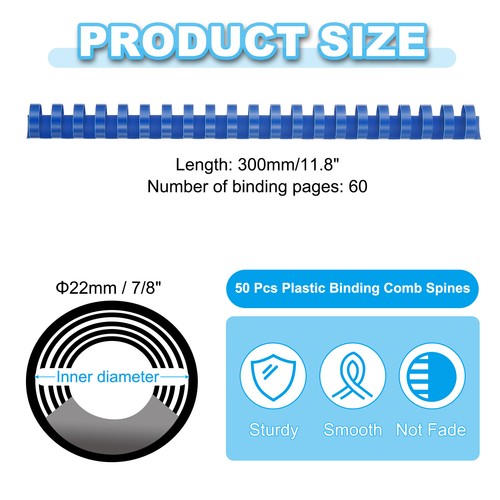 50 Pcs 22mm (7/8") Plastic Binding Combs 190 Sheet Capacity 21 Rings ...