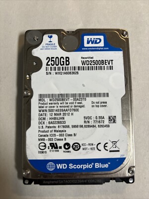 Western Digital 250GB WD2500BEVT Blue 2.5" SATA Hard Drive Laptop HDD ...