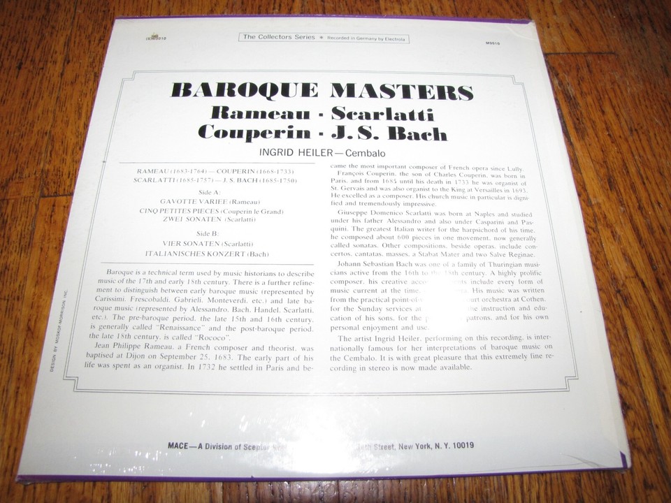 BAROQUE MASTERS - INGRID HEILER (BACH SCARLATI ETC) SEALED MACE RECORDS ...