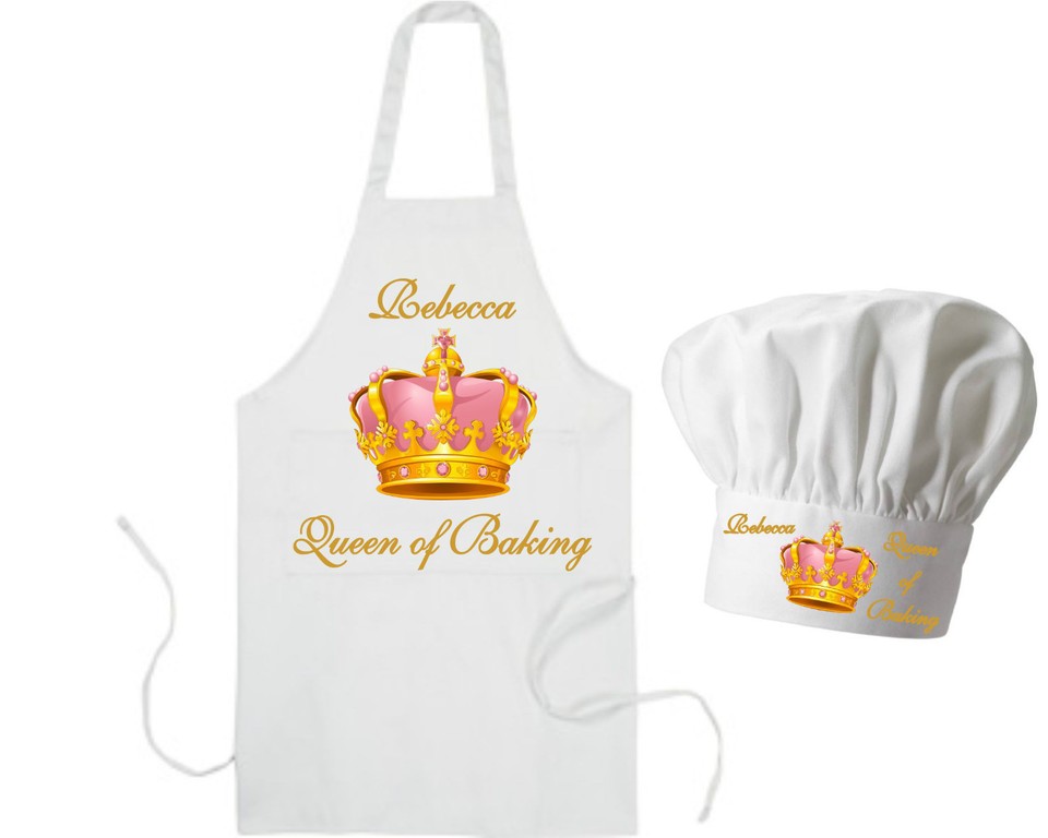 Personalised Apron and Chef's Hat Queen of Baking Lovely Crown Birthday ...