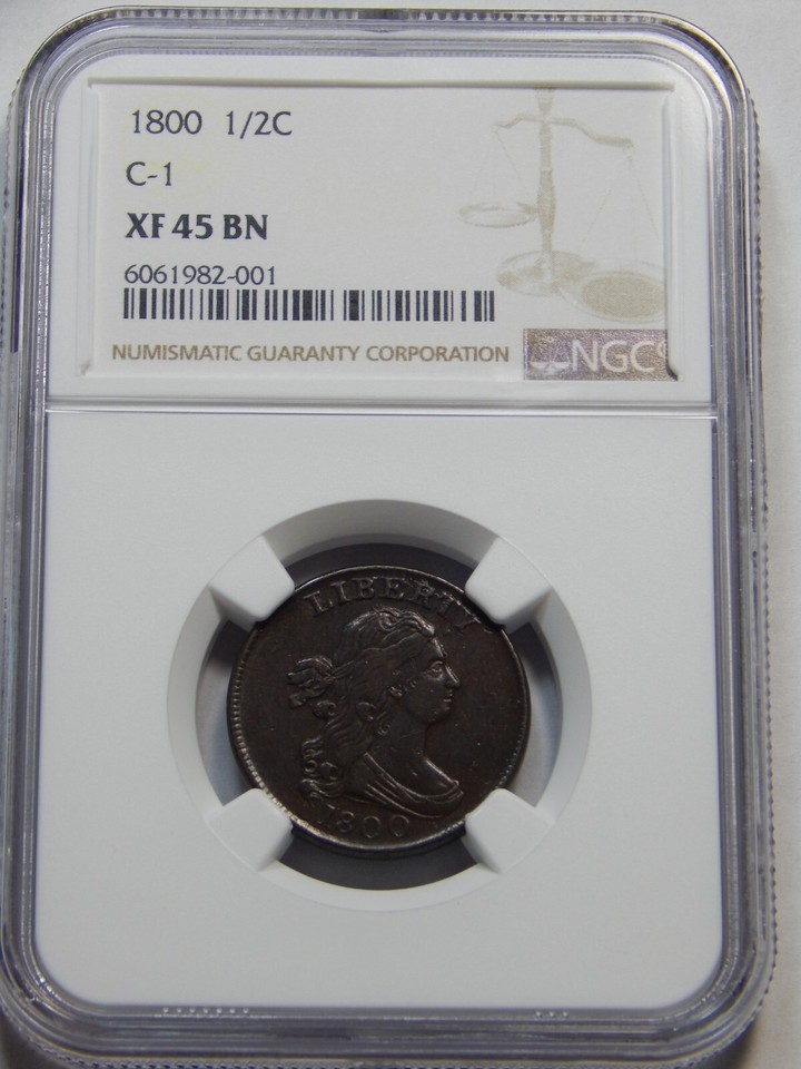 1800 1/2c Draped Bust Half Cent XF-45 NGC, Looks AU! | eBay