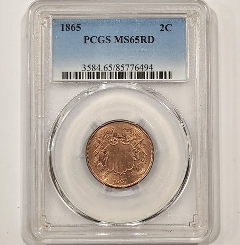 1865 2C Two Cent Piece PCGS MS65 RD Red! Obsolete Copper US Coin | eBay