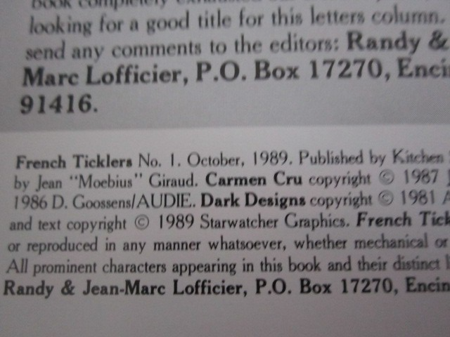 French Ticklers 1989 Kitchen Sink 1 2 3 Complete Set Moebius Adult ...