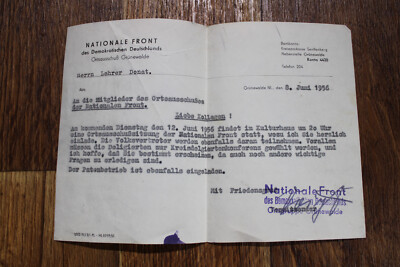 einladung schreiben dokument nationale front ddr 1956 1950er jahre ...