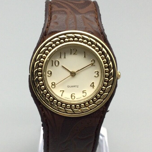 Avon Watch Women 33mm Gold Tone Western Open Leather Cuff Band New ...