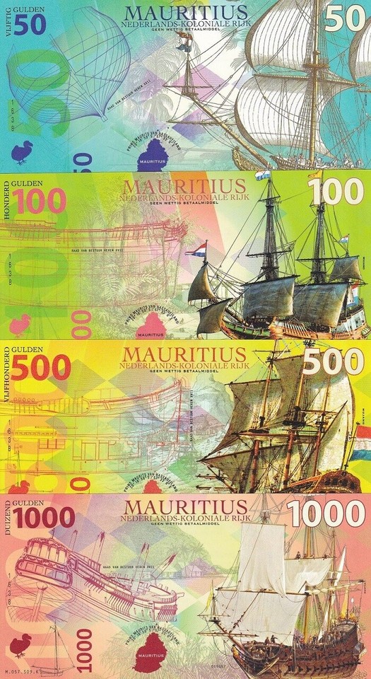 Netherlands Mauritius set 4 Polymer 50 100 500 1000 Gulden 2016 Private ...