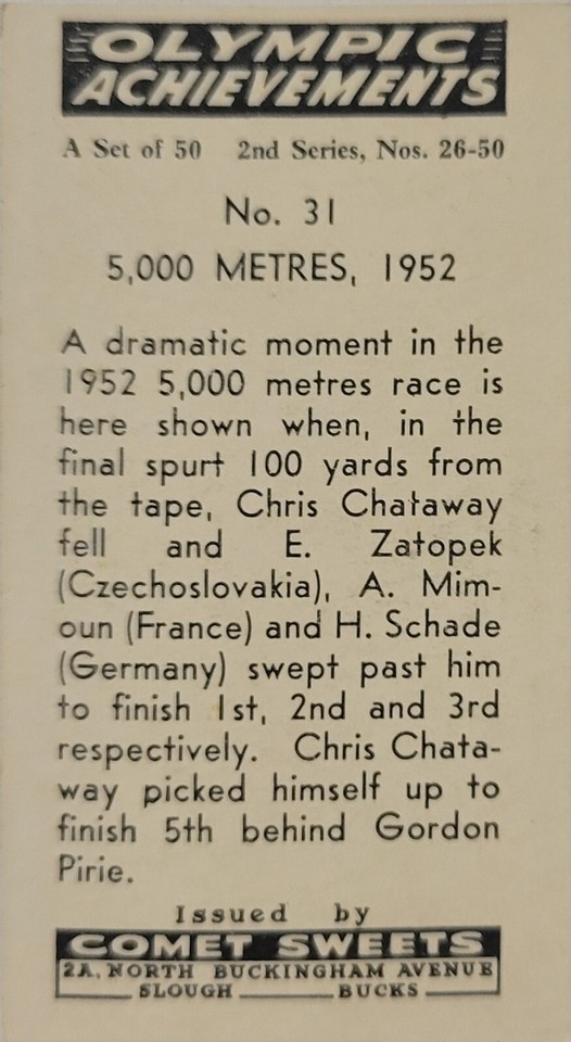 1959 Comet Sweets 2nd Series Olympic Achievements #31 5,000 Metres ...