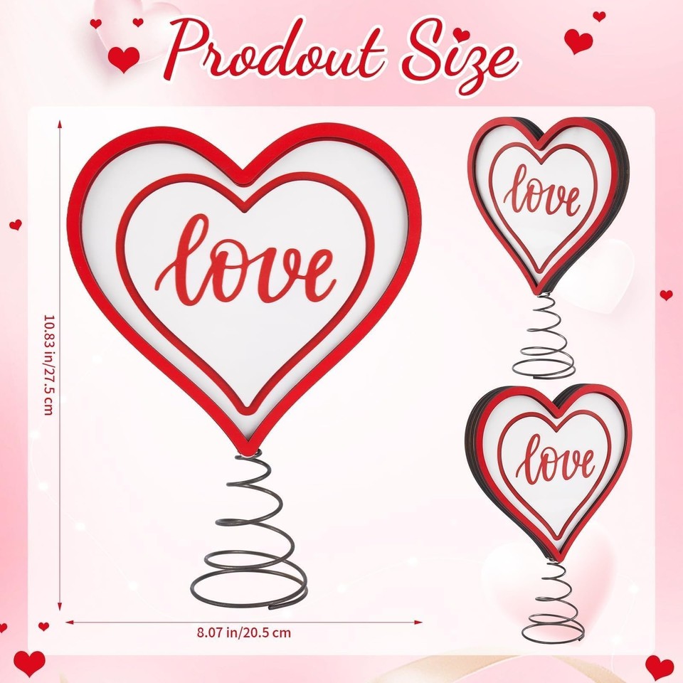 11 Inch Valentines Tree Topper Light up Red Heart Tree Topper Wooden ...
