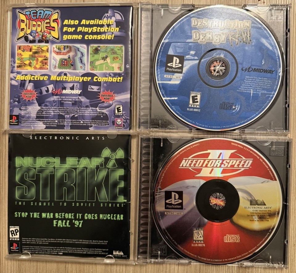 PS1 4 Game Lot, Destruction Derby Raw,Need For Speed 2,Triple Play 97 ...