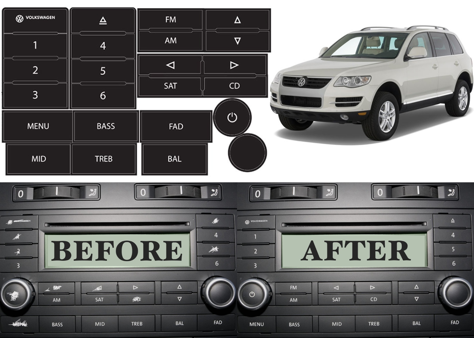 Replacement Radio Button Stickers For 2004-2009 Volkswagen Touareg New ...
