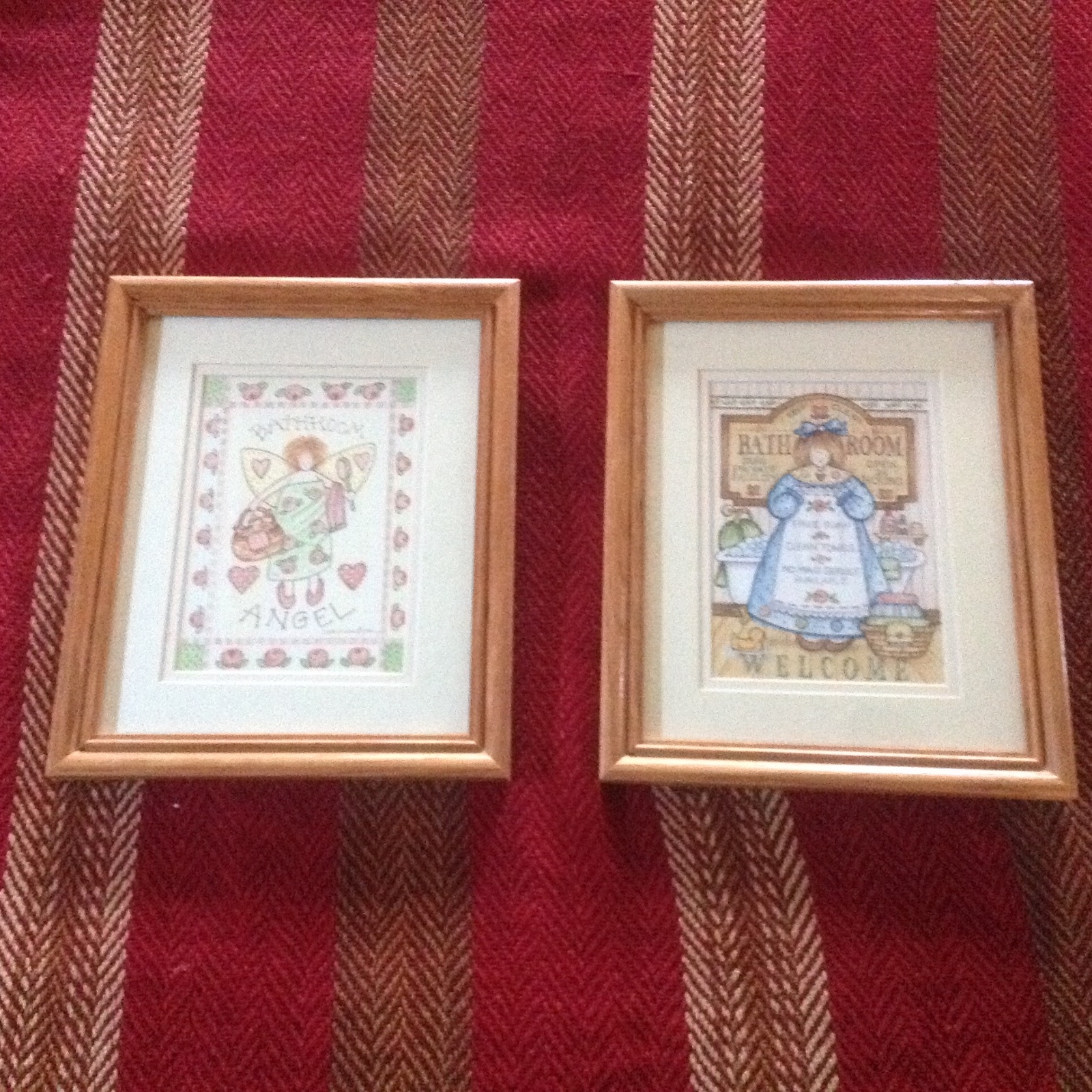 Debra Jordan Bryan Bathroom Angels Framed Matted Prints Set Of Two | eBay