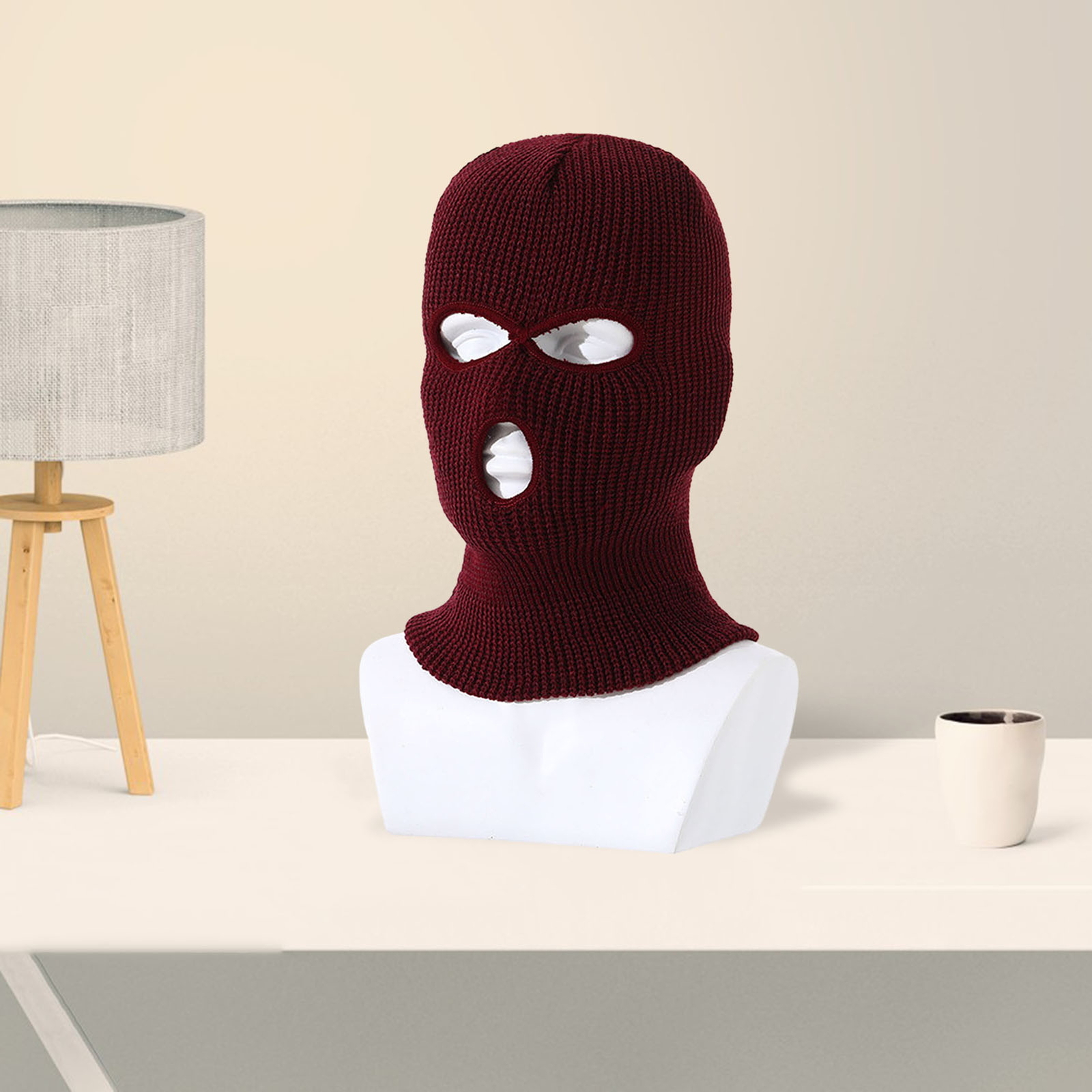 Cozy Breathable Hat Knitted Winter Men's Ribbed Beanie Three Hole with ...