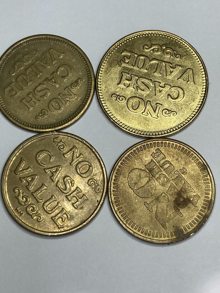4 VINTAGE BRUNSWICK ZONE BOWLING ARCADE TOKENS DIFFERENT TYPES AND ...