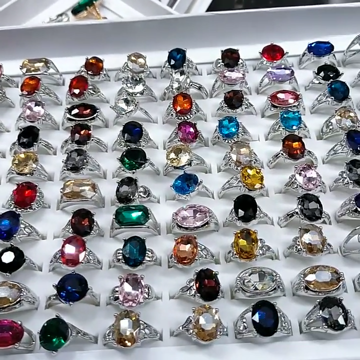 100Pcs Wholesale Colorful Crystal Mixed Rings Bulk Finger Band Ring ...