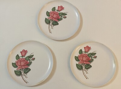 3 Vintage Royalon Inc. Melmac Dinner Plate With Pink Roses-READ. Free ...