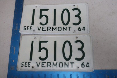 Vermont License Plate Tag VT Pair Set 1964 64 15103 | eBay