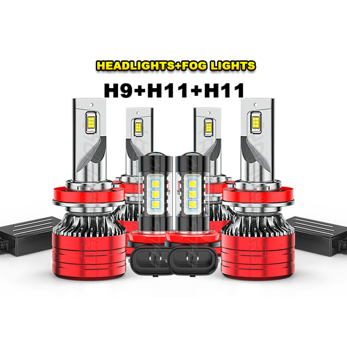 H9+H11+H11 led Headlight conversion Bulbs High Low Beam Fog Light combo ...