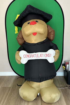 Rare USED Gemmy 6ft Airblown Graduation Dog Yard Inflatable ...
