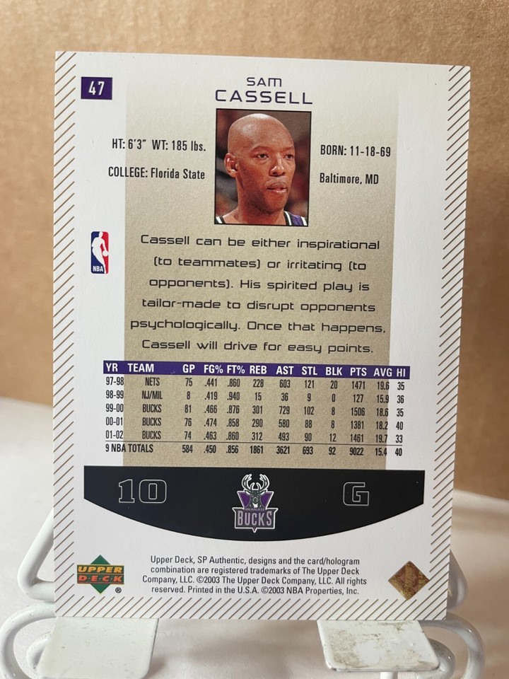 2002-03 SP Authentic Limited Bucks Basketball Card #47 Sam Cassell 003/ ...