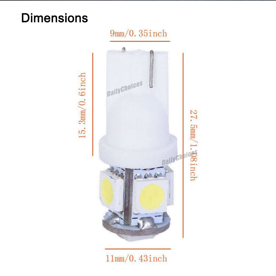 10x T10 194 168 SMD 5050 LED Car Wedge Tail Side Parking Light Globe ...