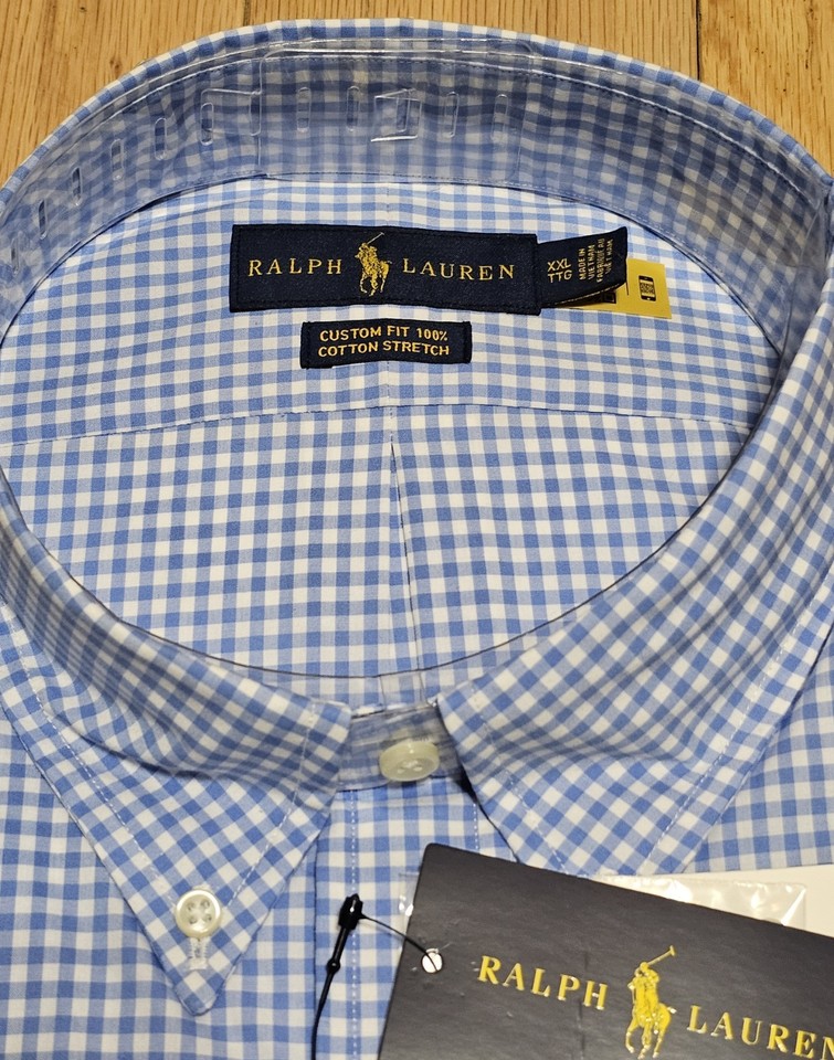 NWT Polo Ralph Lauren Men's Blue Custom Slim Checkered Button-Down ...