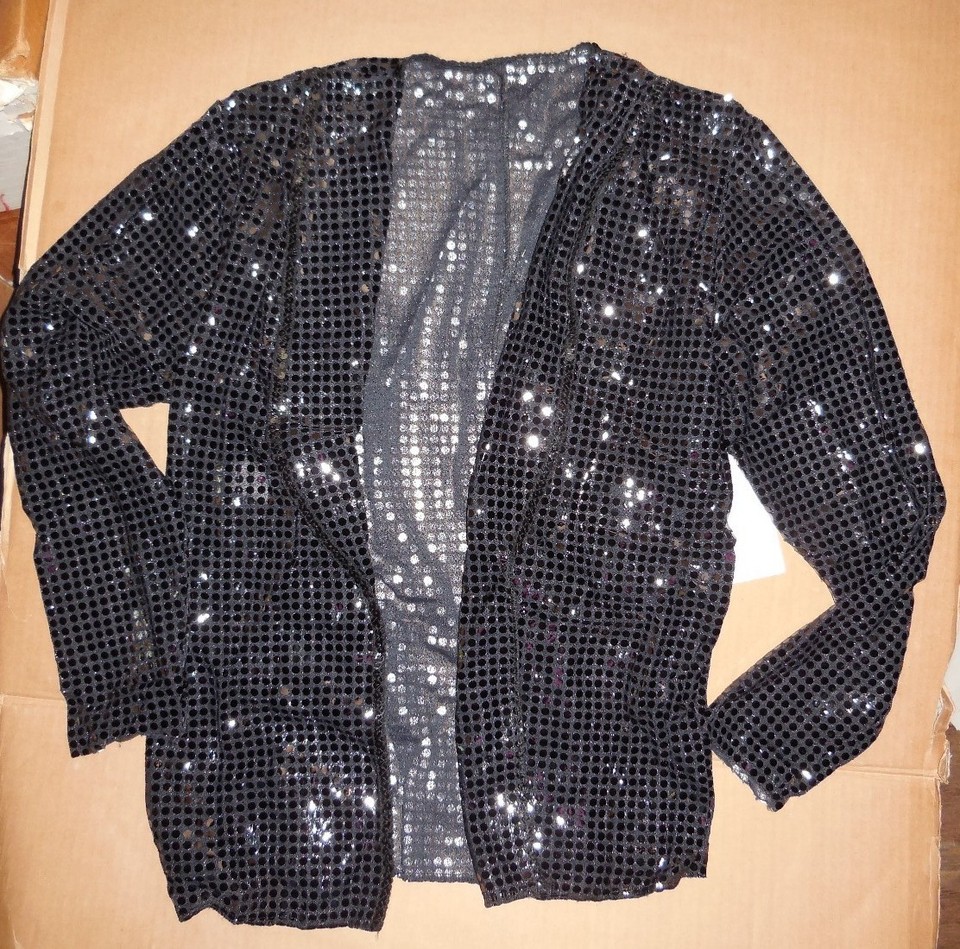 Black Sequin open Shirt Jacket Long Sleeve ch/ladies Men OVR 40 n stock ...